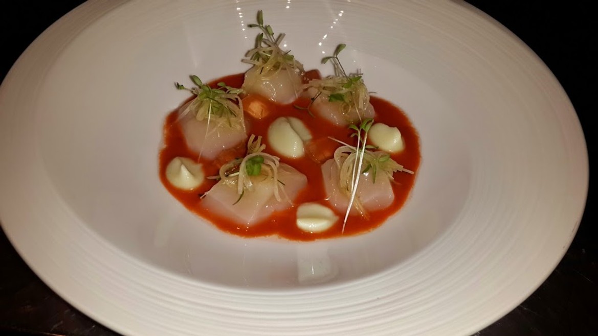 Cured Scallops, Aloe Vera, Cauliflower, Watermelon and Tomato Gazpacho ...