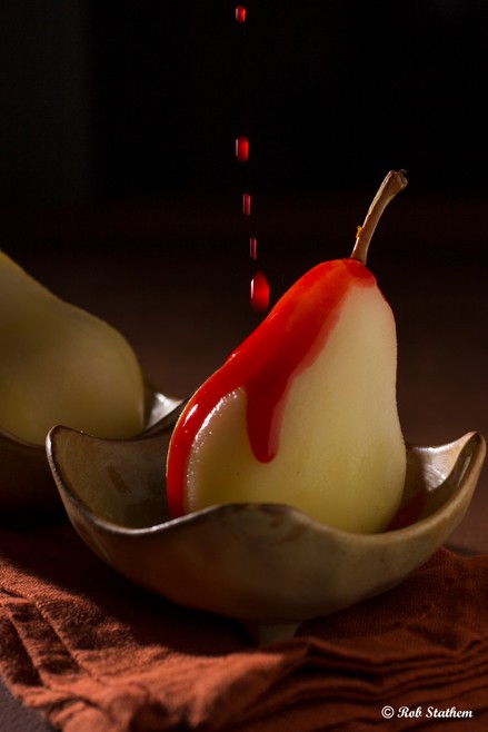 Cider Spiced Poached Pears with Raspberry Sauce - Photo by Rob Stathem ...
